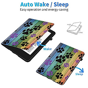 Case for All-New Amazon Fire HD 8 Tablet and Fire HD 8 Plus Tablet (10th Generation, 2020 Release) Leather Smart Cover with Pocket and Auto Wake/Sleep, Rainbow Woodgrain Black and Purple Dog Paw