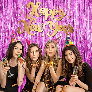 2 Pack Hot Pink Backdrop Curtain Party Streamers Hot Pink Birthday Decorations Foil Fringe Photo Backdrop Party Supplies Fiesta Grad Party Decorations Theme Party Decor