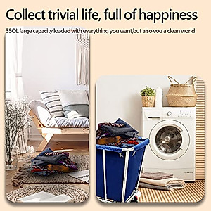 XIJIXILI Laundry Cart with Wheels Commercial 10 Bushel Heavy Duty Laundry Basket Trucks Cart, Oversized Stainless Steel Laundry Cart with Waterproof Oxford Cloth 260 LBS Weight for Hotels and Hospital