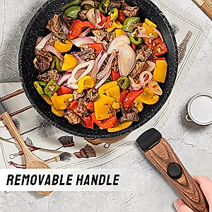 Kitchen Academy Detachable Handle Induction Cookware Sets - 10 Piece Non-stick Cooking Pots and Pans, Black Granite Stackable RV Cookware for Camp