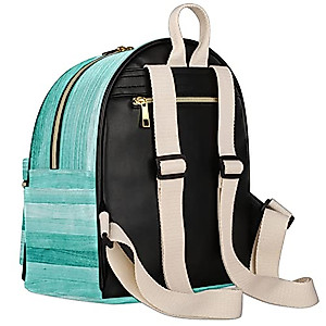 AUUXVA Teal Turquoise Backpack Purse for Women, Green Painted Wood Background PU Leather Small Mini Backpack Casual Daypack Shoulder Bookbag for Teens Girls Kids