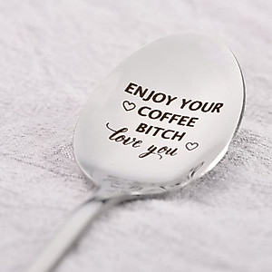 Coffee Spoon Gifts for Husband Wife Birthday Gift for Bf Girlfriend Gifts for Women Teen Friends Bestie Enjoy Your Coffee Love You Spoon Gifts for Sister Engraved Tea Spoons Gifts for Coffee Lover