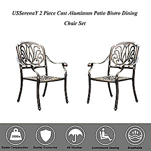 USSerenaY 2 Piece Cast Aluminum Bistro Chair Set Outdoor Bistro Patio Furniture Sets (2 Chairs Set-Flower)
