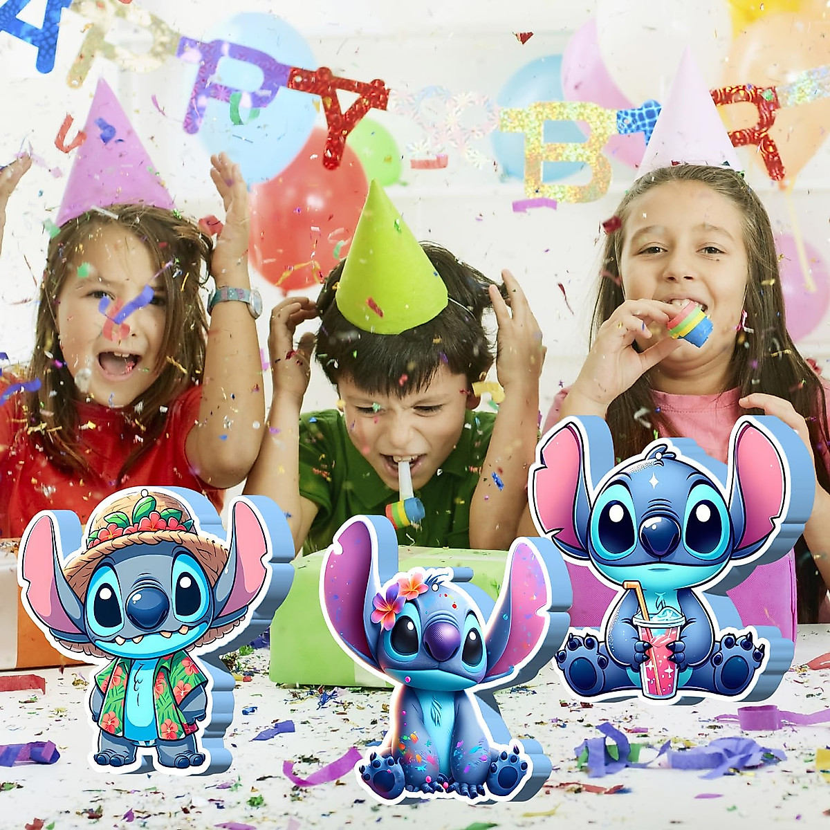 3Pcs Birthday Decorations Wooden Sign Double Side Table Decorations Hawaiian Aloha Theme Table Centerpieces Tierd Tray Decor for Summer Party Office Home Decor