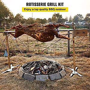 VBENLEM 46'' Electric BBQ Rotisserie Grill Kit，Max Capacity 90 LB ,Automatic 32W Motor and Height Adjustable Stainless Steel Roaster Stand for Pig Rotisserie Hog Lamb Outdoor Party Campfire Barbecue
