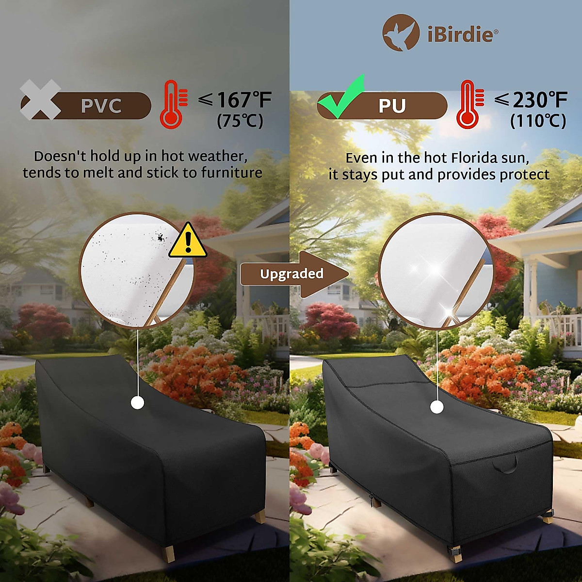 iBirdie Outdoor Lounge Chaise Chair Cover 80L x 28W x 28H inch Waterproof Patio Furniture Covers Lawn Pool Chair Cover 1 Pack Black