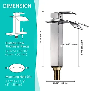Aquaterior Waterfall Spout Single Handle Bathroom Vessel Sink Faucet with Mixer Tap One Hole Tall Bath RV Faucet Brushed Nickel(CUPC NSF CEC)