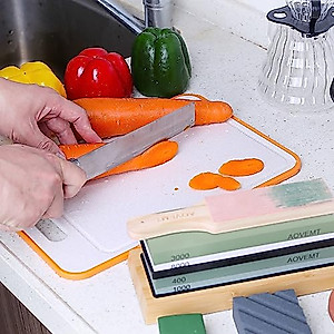 Knife Sharpening Stone Set, Aovemt Whetstone Coarse to Polished Finishes 4-Sided 400/1000 3000/8000 Grit wet stone, Axe Sharpening Stone, Leather Strop, Stropping Compound, Flattening Stone, ect.