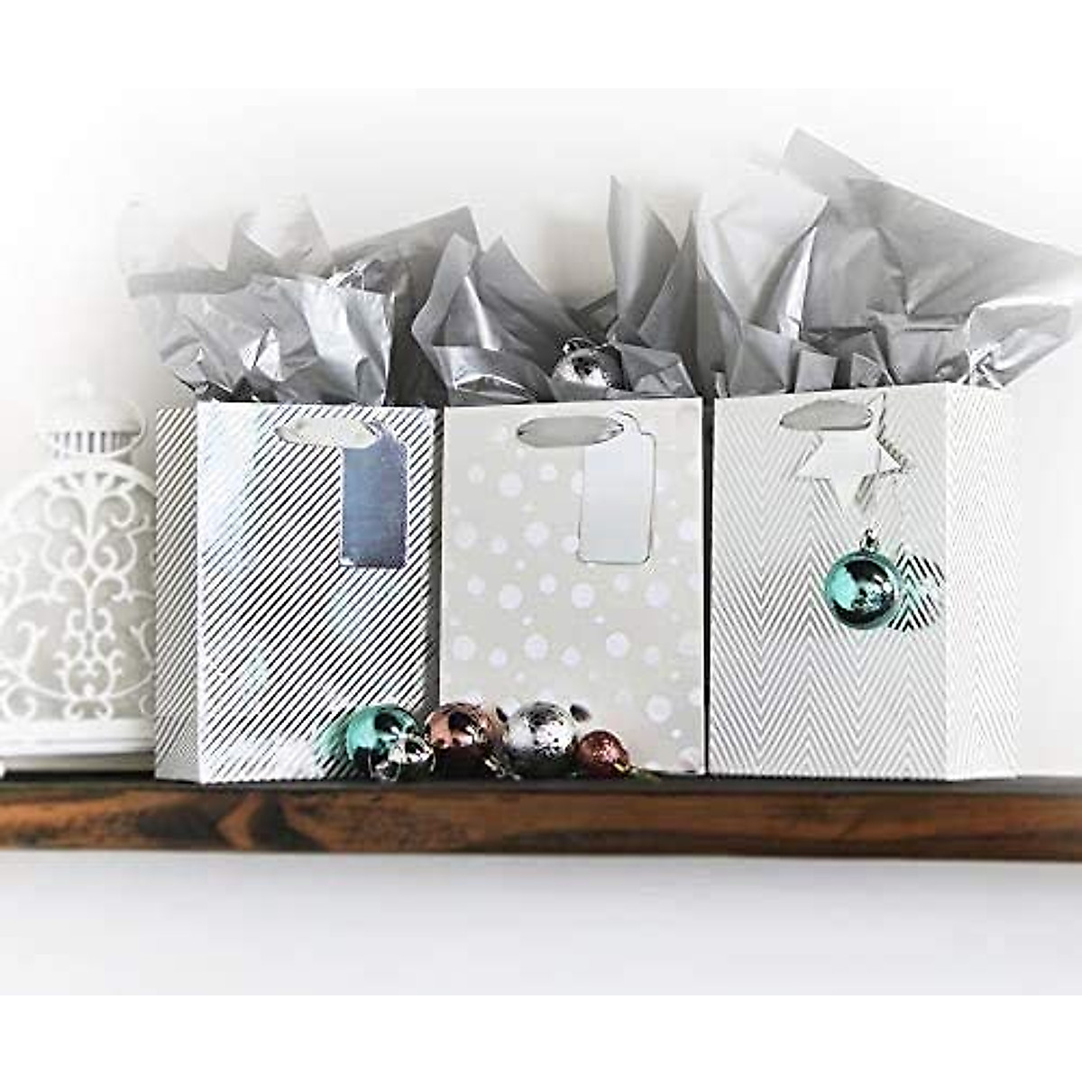 UNIQOOO 60 Sheets Metallic Silver Foil Gift Tissue Paper Bulk, Recyclable Durable For Gift Bags Box Gift Wrapping DIY Craft, Wedding Birthday Party Favor Decor, Shredded Filler, Pinata, Lrg 20X26 Inch