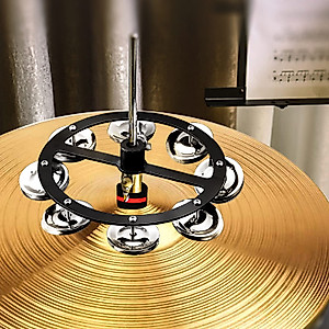 Facmogu 5.5 Inch Mountable Cymbal Hi-hat Tambourine with Single Row 8-pair Stainless Steel Jingles 37cm/1.5in, Drum Set Tambourine with Wing Nut Mount & Durable Alloy Construction for Hihats - Black