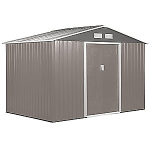 Outsunny 9' x 6' Metal Storage Shed Garden Tool House with Double Sliding Doors, 4 Air Vents for Backyard, Patio, Lawn Grey