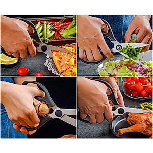 Multifunction Kitchen Scissors 2-Piece Set WELLSTAR, Heavy Duty Food Shears for Chicken Meat Vegetable Fish Herb Poultry Stainless Steel Cooking Scissors with Comfortable Handle Scissors Set (Black)