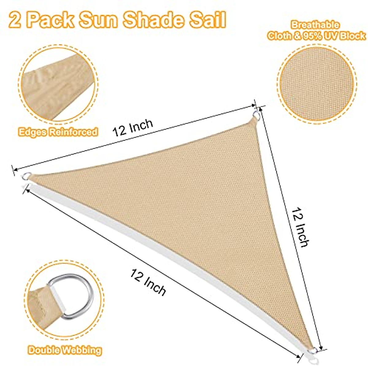 2 Pack Triangle Sun Shade Sail Canopy 10 x 10 Ft Sail Canopy UV Block for Outdoor Patio Garden Backyard Lawn (Beige)