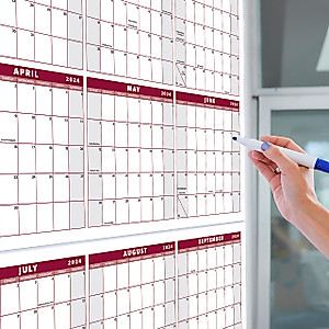 Large 24" x 36" 2024 Dry Erase Wall Calendar - Wet & Dry Erasable 12 Month Annual Yearly Wall Planner - Horizontal/Vertical, Reversible (Red, Laminated, 2024) - Two Piece Design