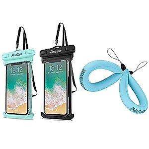 ProCase Universal Waterproof Phone Pouch Bundle with 2 Pack Floating Wrist Strap