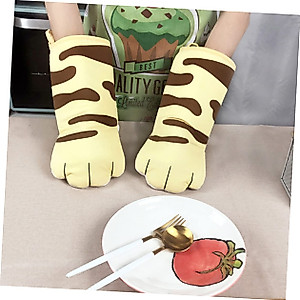 1 Pair Microwave Gloves Mittens Kids Cat Paw Oven Mitts Silicone Mitts Cooking Pinch Grips Grilling Mitts Christmas Oven Mitts Cotton Pot Holder Kitchen Tools Gloves