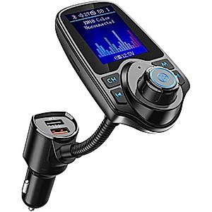 Nulaxy Wireless In-Car Bluetooth FM Transmitter Radio Adapter Car Kit W 1.8 Inch Display Supports TF/SD Card and USB Car Charger for All Smartphones Audio Players-KM18 color