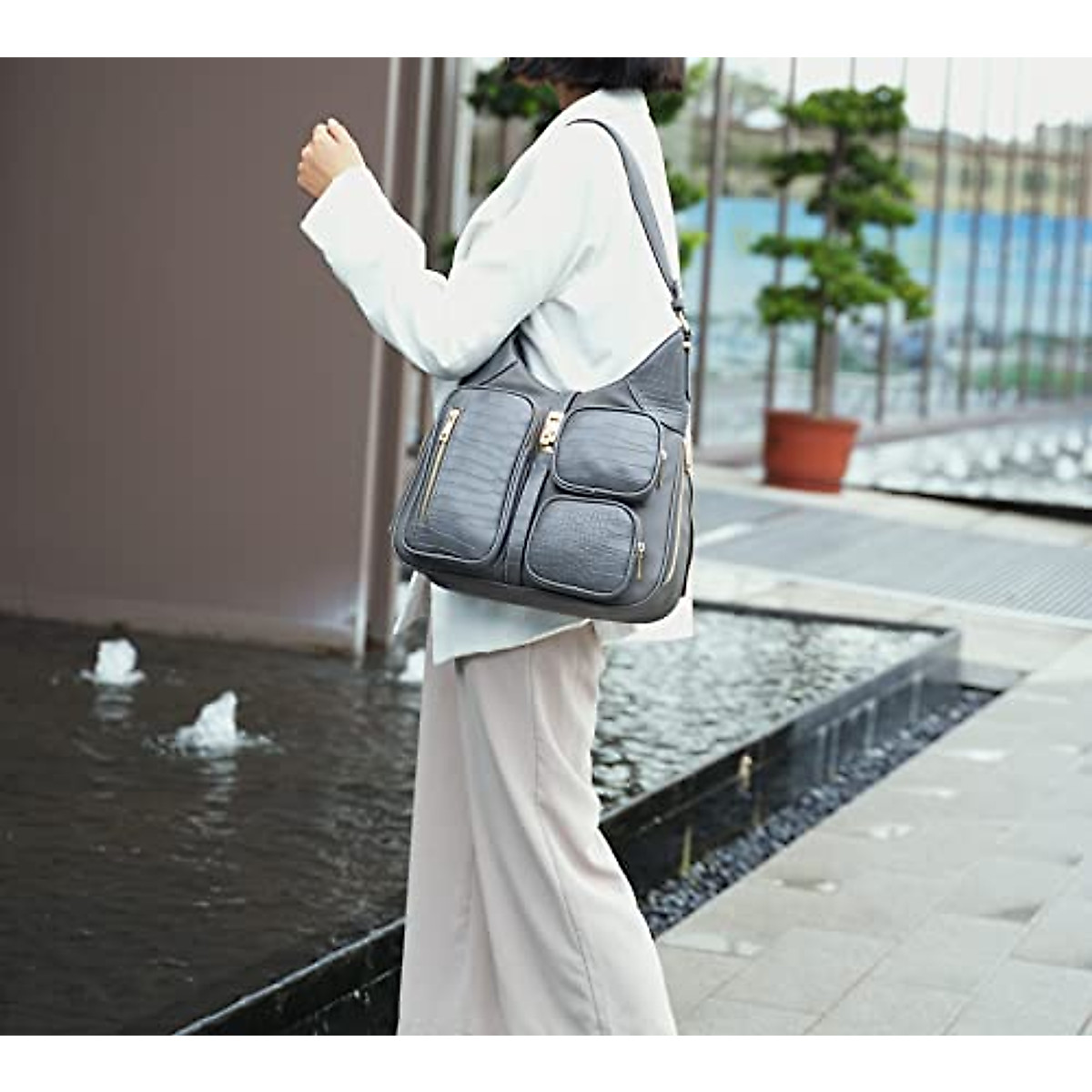 MKF Collection Shoulder Bag for Women, Handbag Purse Top-Handle Hobo Bag Crocodile-embossed Vegan Leather Purse