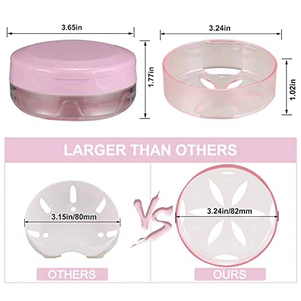 Denture Case, Leak Proof Denture Bath Case Cup Kit for Travel Cleaning, Denture Holder Box Bath Soaking Container for Women & Men with Mirror, Strainer, Removal Tool and Denture Brush(Pink)