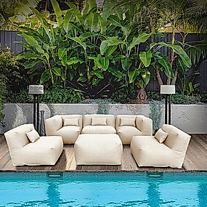 OPEAK Patio Furniture Set Bean Bag Chairs 6PC Outdoor Chairs Sectional Conversation Patio Set Daybed Furniture Outdoor Sofa Couch High Density Foam Filling Modern Comfy Patio Couch (Light Beige)