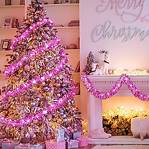 Canlierr 20 Feet Pink Christmas Tinsel Garland with LED Lights for Tree Hanging Decorations Party, Birthday, Weddings, Different Season Indoor Outdoor Events