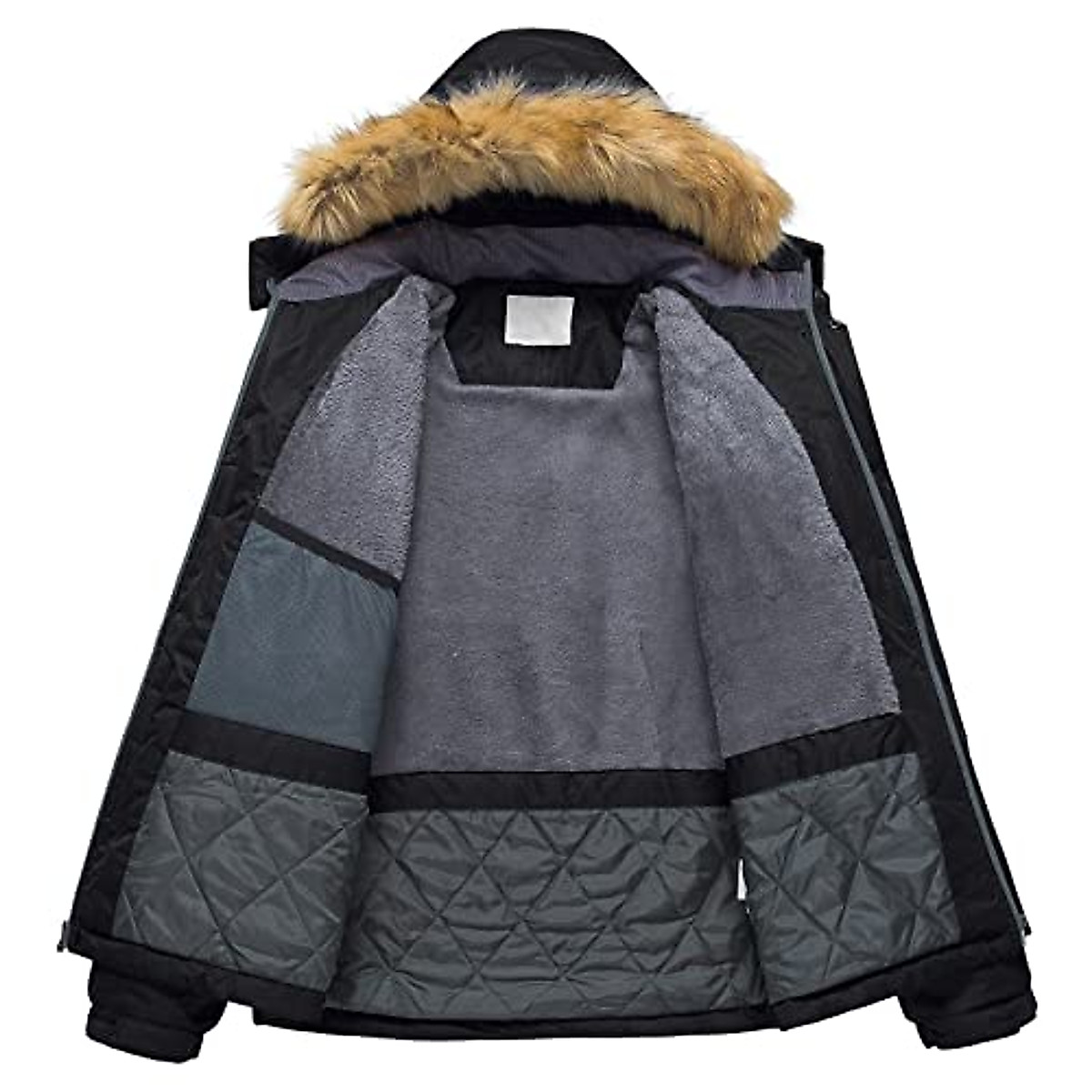 Pursky Men's Ski Jackets Skiing Warm Winter Coats Detachable Fur Hooded Black XL