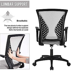 Ergonomic Adjustable Office Chair Desk Chair Mesh Computer Chair Swivel Mesh Chair Mid Back with Lumbar Support&Armrests,Executive Task Chair Rolling Swivel Chair for Work Gaming Home(Grey)