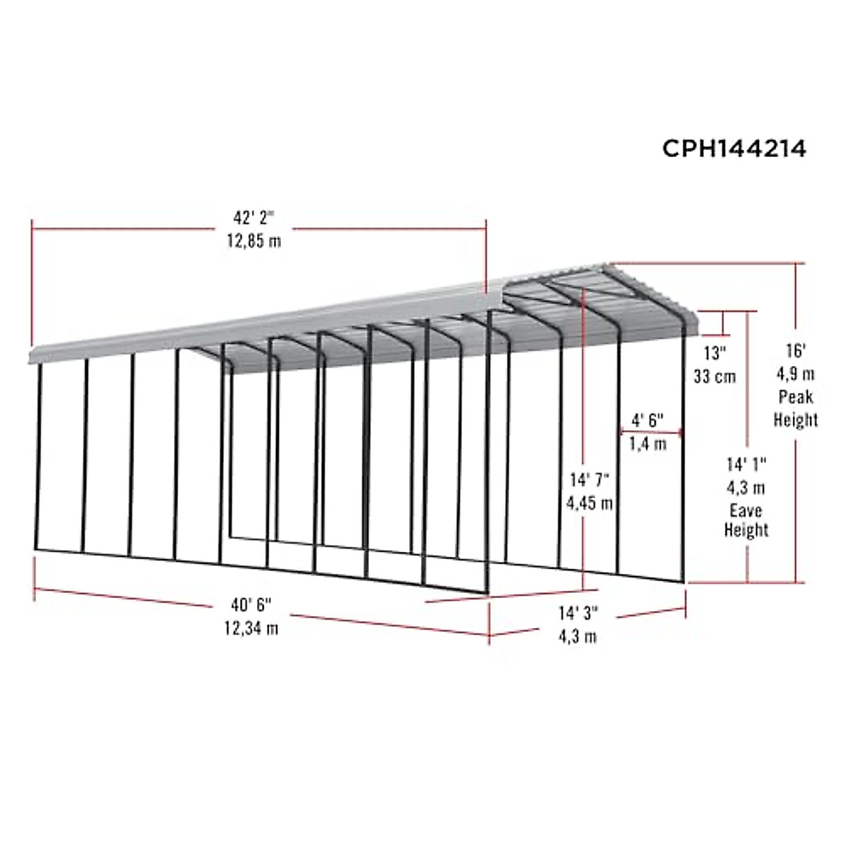 Arrow Carports Galvanized Steel Carport, RV Metal Carport Kit, 14' x 42' x 14', Eggshell