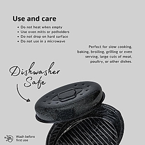 Granite Ware 19 inch oval roaster with Lid, Oval Rack included (Speckled Black) - design to accommodate up to 20 lb poultry/roast. Resists up to 932°F