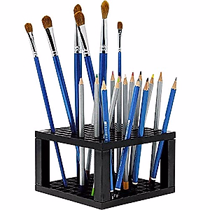 Arte Vita 96 Hole Plastic Pencil & Brush Holder Multi Bin Organizer - Desk Stand Holding Rack for Markers, Paint Brushes, Colored Pencils, Pens