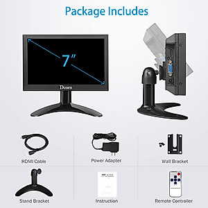 Dcorn 7 inch Mini Monitor,Small HDMI Monitor 1080P IPS Computer Monitors Support HDMI VGA BNC AV Input with Wall Bracket&Remote Control 1280x800 Pixel,160 Full Viewing w/Speaker