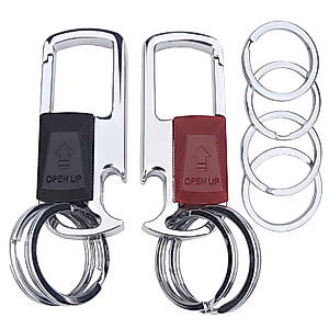 Mtverver Key Chain Quick Release Spring with 4 Key Rings,Heavy Duty Car Keychain Organizer Bottle Opener Key Chain Ringfor Men and Women (Black+Red)