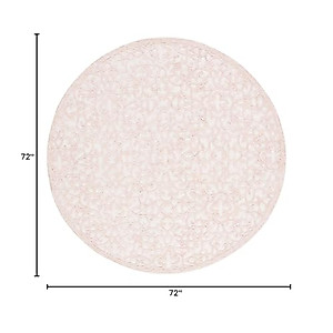 SAFAVIEH Trace Collection Area Rug - 6' Round, Ivory & Pink, Handmade Scroll Wool, Ideal for High Traffic Areas in Living Room, Bedroom (TRC103U)