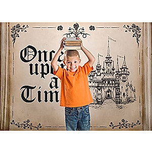 LYCGS 8X6FT Fairy Tale Books Backdrop Once Upon a Time Backdrop Ancient Castle Princess Romantic Photo Background Book Themed Party Background Wedding Birthday Party Decorations Banner X-43