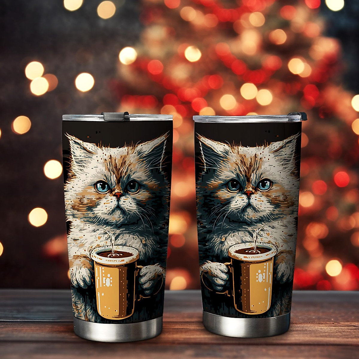 20oz Cute Retro Vintage Cat Tumbler, Gifts for Cat Lovers, Coffee Thermos for Women, Stainless Steel Double Wall Vacuum Insulated Coffee Mug, Travel Cup with Lid