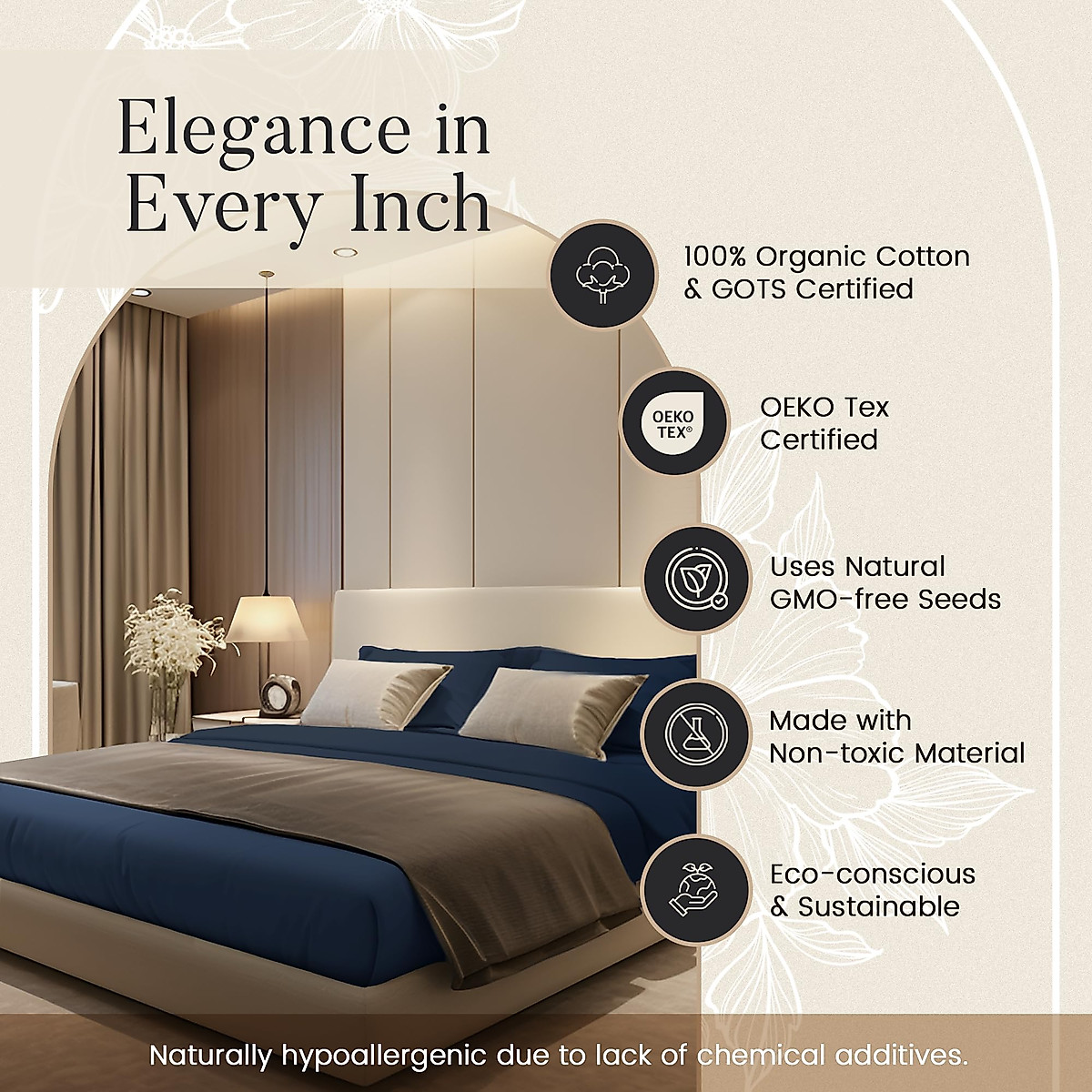 100% Organic Cotton Queen Sheet Set & Standard Pillowcases Set of 2 Combo- 300 Thread Count Long Staple Cotton Sheets,3 Pc Queen Size Sheets & Standard Pillowcases Sateen Sheets Breathable- Dark Denim