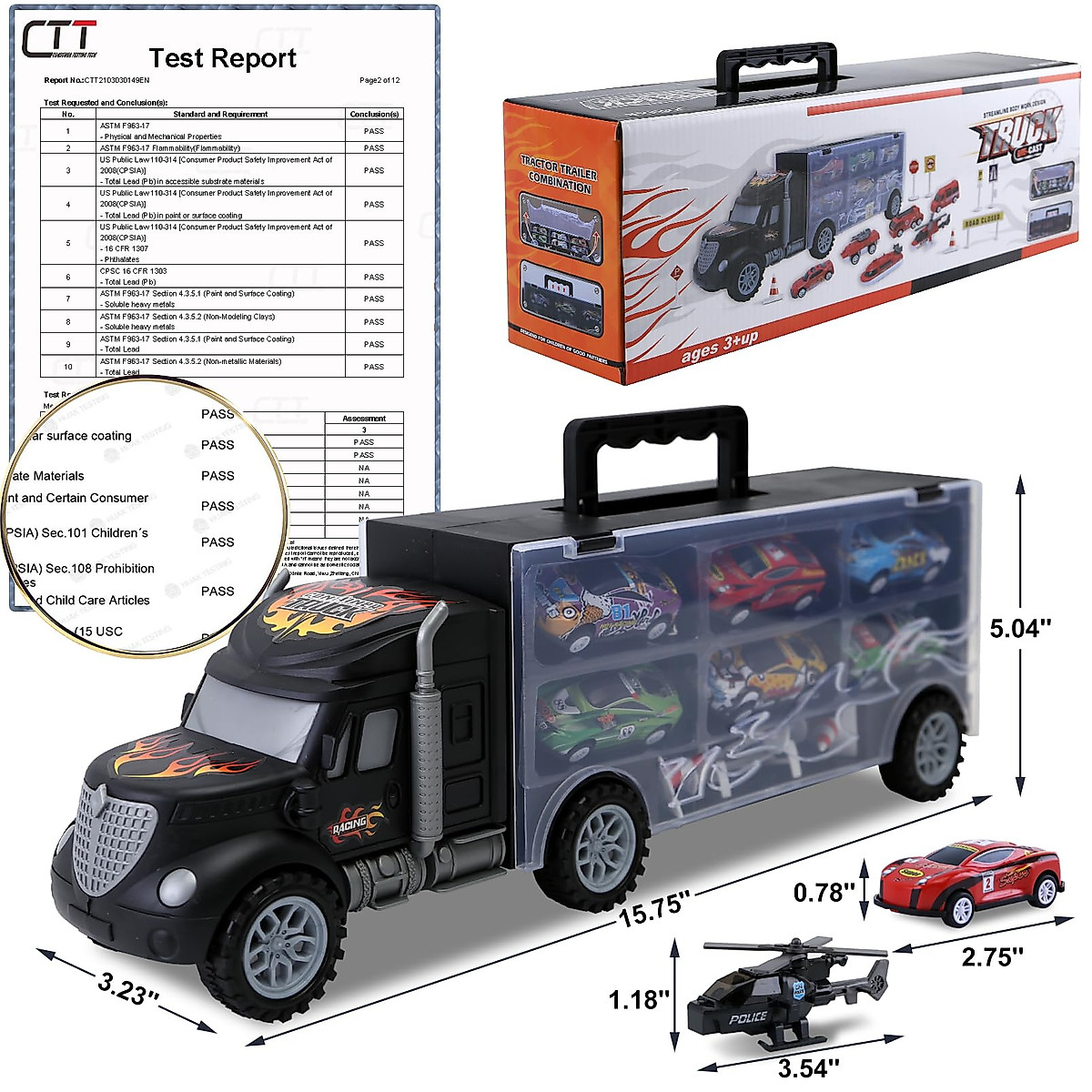 Toddler Toys for 3-4 Year Old Boys,Large Transport Cars Carrier Set Truck Toys with 12 Die cast Vehicles Truck Toys Cars,Ideal Christmas Easter Gifts Toys for Kids Age 3-7