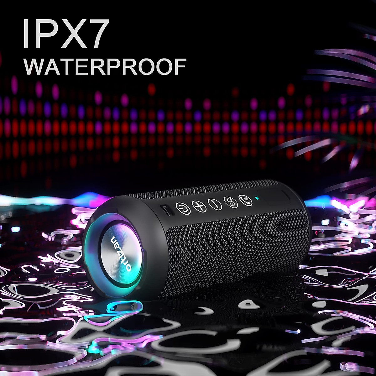 Ortizan Portable Bluetooth Speaker, IPX7 Waterproof Wireless Speaker with 24W Loud Stereo Sound, Outdoor Speakers with Bluetooth 5.0, 30H Playtime, 66ft Bluetooth Range, Dual Pairing for Home, Party
