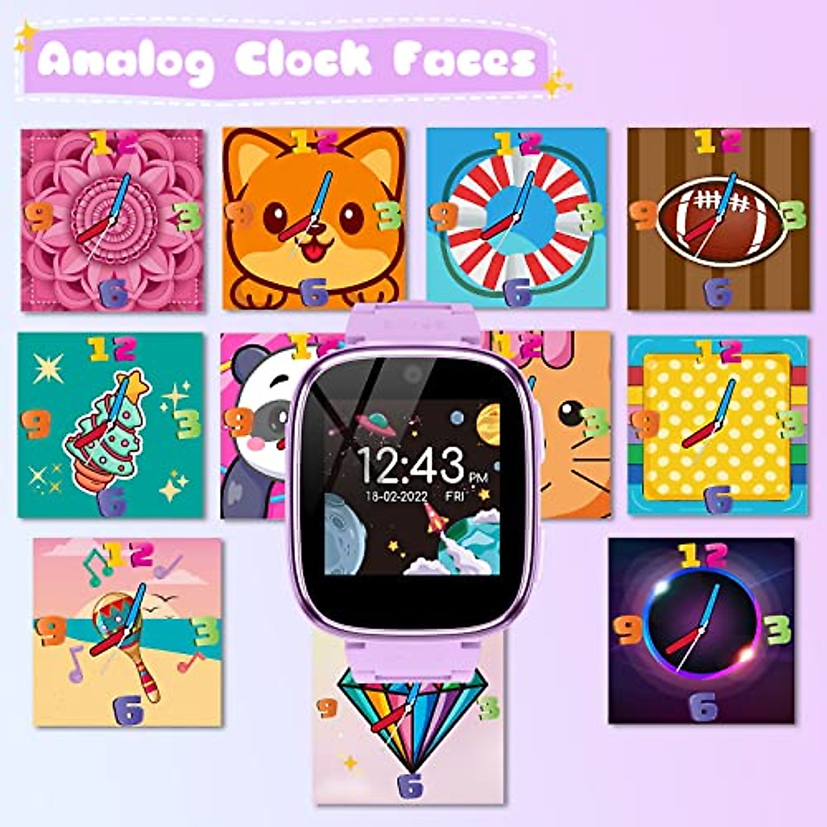 Kids Smart Watch Girls Boys - Smart Watch for Kids Game Smart Watch Gifts for 4-12 Years Old with 26 Games Camera Alarm Video Music Player Pedometer Flashlight Birthday Gift for Boys Girls (Purple)