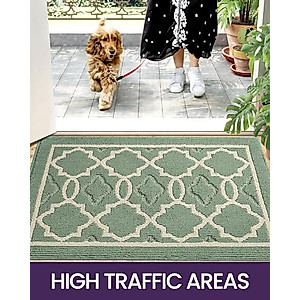 DEXI Door Mat 32x20, Non-Slip Low-Profile Entrance Mats, Absorbent Washable Front Back Doormats for Entryway, Inside Entry, High Traffic Areas, Green