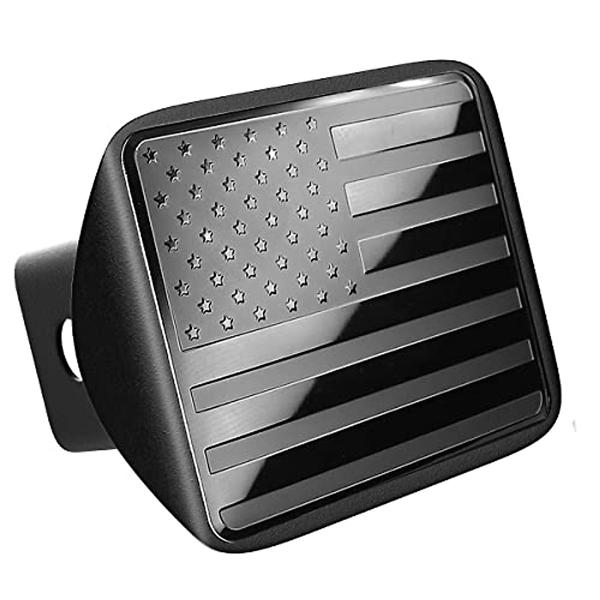 American Flag Hitch Cover- Metal USA Flag Trailer Hitch Cover - Patriotic Flag Plug Hitch Cover(Fits 2" Receivers, Black)