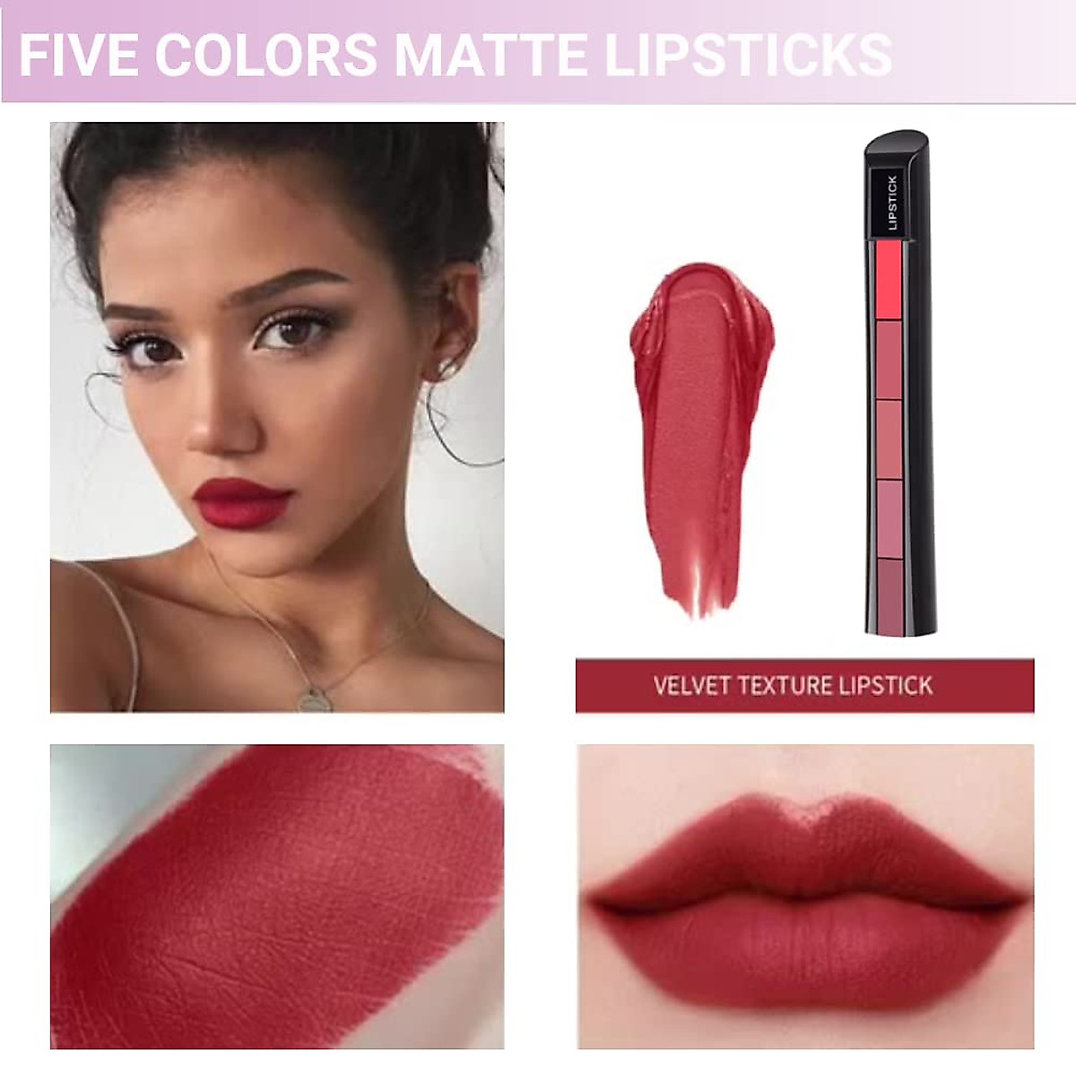 Dulele 5 Color Matte Lipstick Set Velvet Lip Stick Non-stick Lip Gloss Long Lasting Waterproof Red Lipstick Makeup Mini Lipstick Set (B, M)