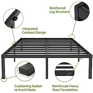 LOTCAIN 18 Inch Metal Platform Bed Frame/3500lbs Heavy Duty Steel Slat Mattress Foundation/Reinforced Platform/Noise Free/Easy Assembly,Twin/Twin XL/Full/Queen/California King (King)