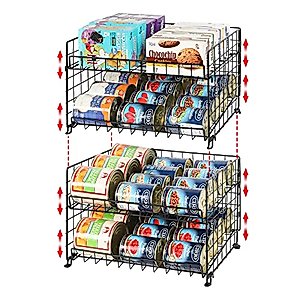 Stackable Can Rack Organizer, 4-Tier Can Storage Rack for Kitchen Cabinet Pantry, Multifunctional Can Dispenser for Storing Canned Snacks Drinks and More,Black