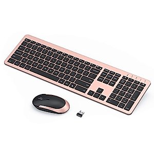seenda Rechargeable Wireless Keyboard Mouse Combo Full Size Cordless Keyboard & Mouse Sets with Build-in Lithium Battery Ultra Thin Quiet Keyboard Mice (Rose Gold & Black)