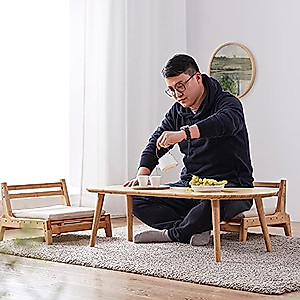 CENZEN Bamboo Floor Chair for Sitting on The Floor Unique Janpanese Meditation Chair Seat with Cushion for Living Room Balcony Chair Accent Furniture, Large