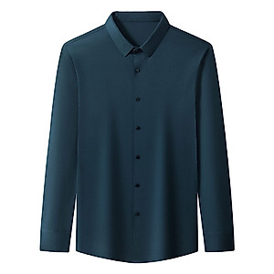 Long Sleeve Stylish Shirts for Men Solid Lightweight Slim Shirts Classic Casual Business Button Down Dress Shirt (Dark Green,3X-Large)