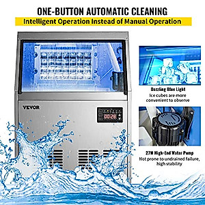 VEVOR Commercial Ice Maker Machine, 110-120LBS/24H with 33LBS Bin Stainless Steel Automatic Operation Commercial Ice Machine for Home Bar, Include Water Filter, Scoop, Connection Hose