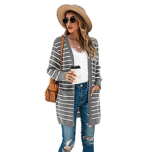 TASAMO Womens Color Block Striped Draped Kimono Cardigan Long Sleeve Open Front Casual Knit Sweaters Coat Soft Outwear