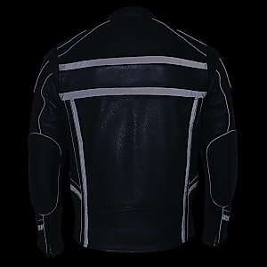 Milwaukee Leather ML2083 Men's Black Premium Leather Vented Motorcycle Rider Jacket w/Reflective Piping - Large